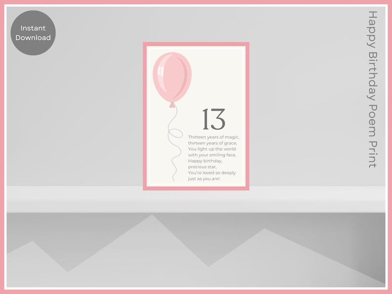 13th Birthday Poem Gift: Printable Keepsake for Teenage Girl (digital ...