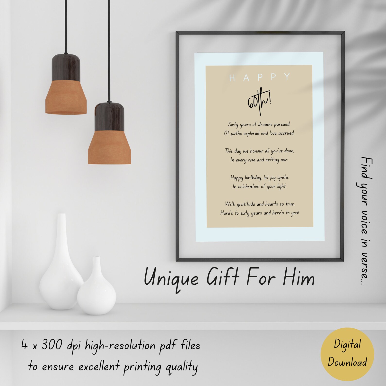 60th Birthday Poem Print Unique Gift for Her Unique Gift for Him ...