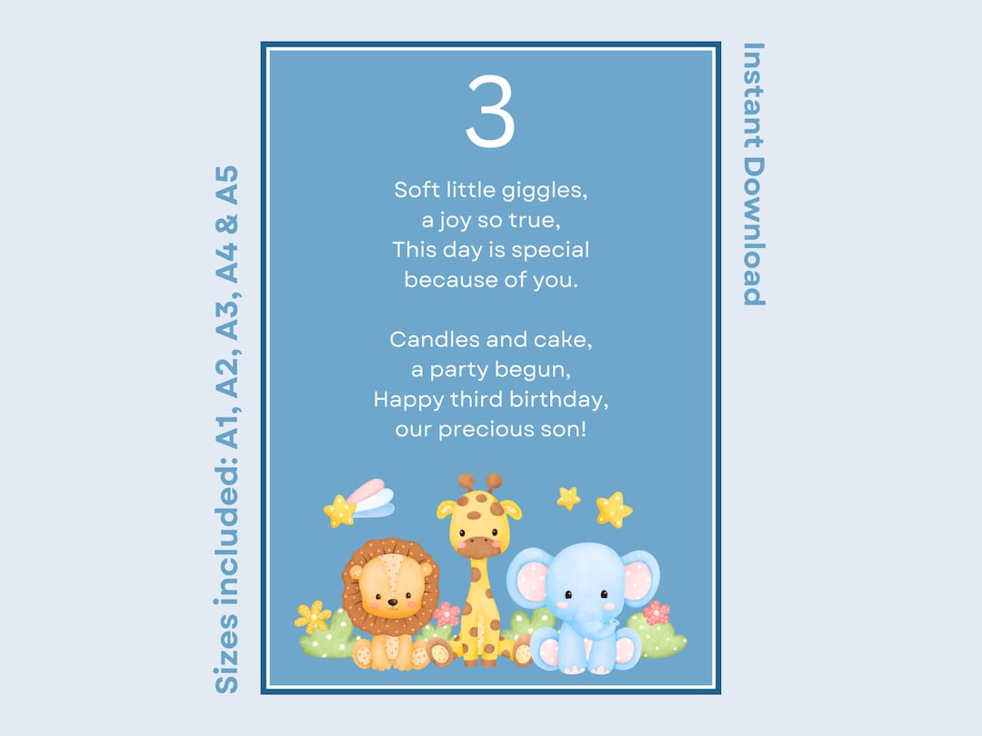 Son's 3rd Birthday Poem Printable Instant Download Birthday Quotes for ...