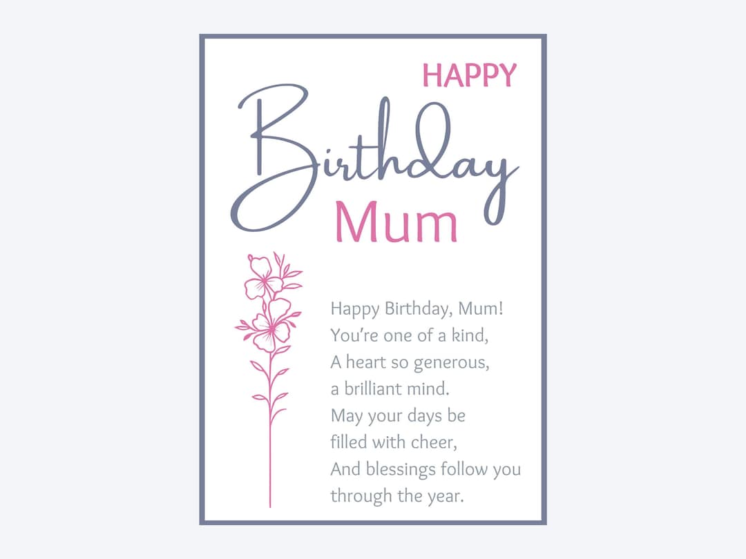 Mum Birthday Poem Printable Instant Download Perfect for Framing and ...