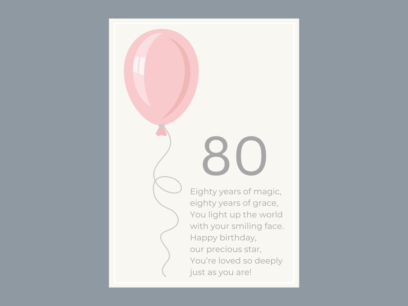 80th Birthday Poem Printable for Mom Sister Gran Friend Instant ...
