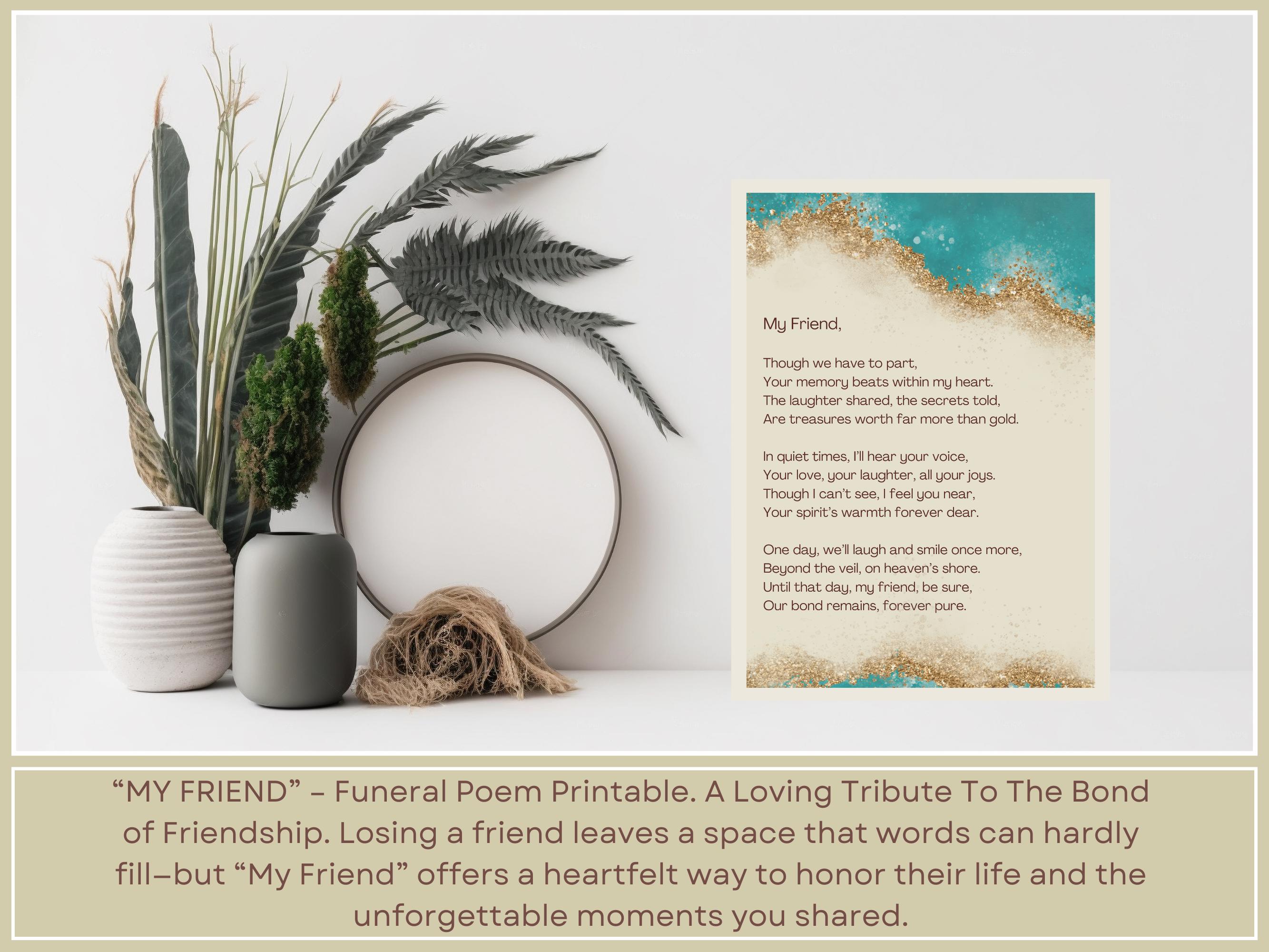 Funeral Poem for Best Friend Printable Tribute Memorial Display in ...