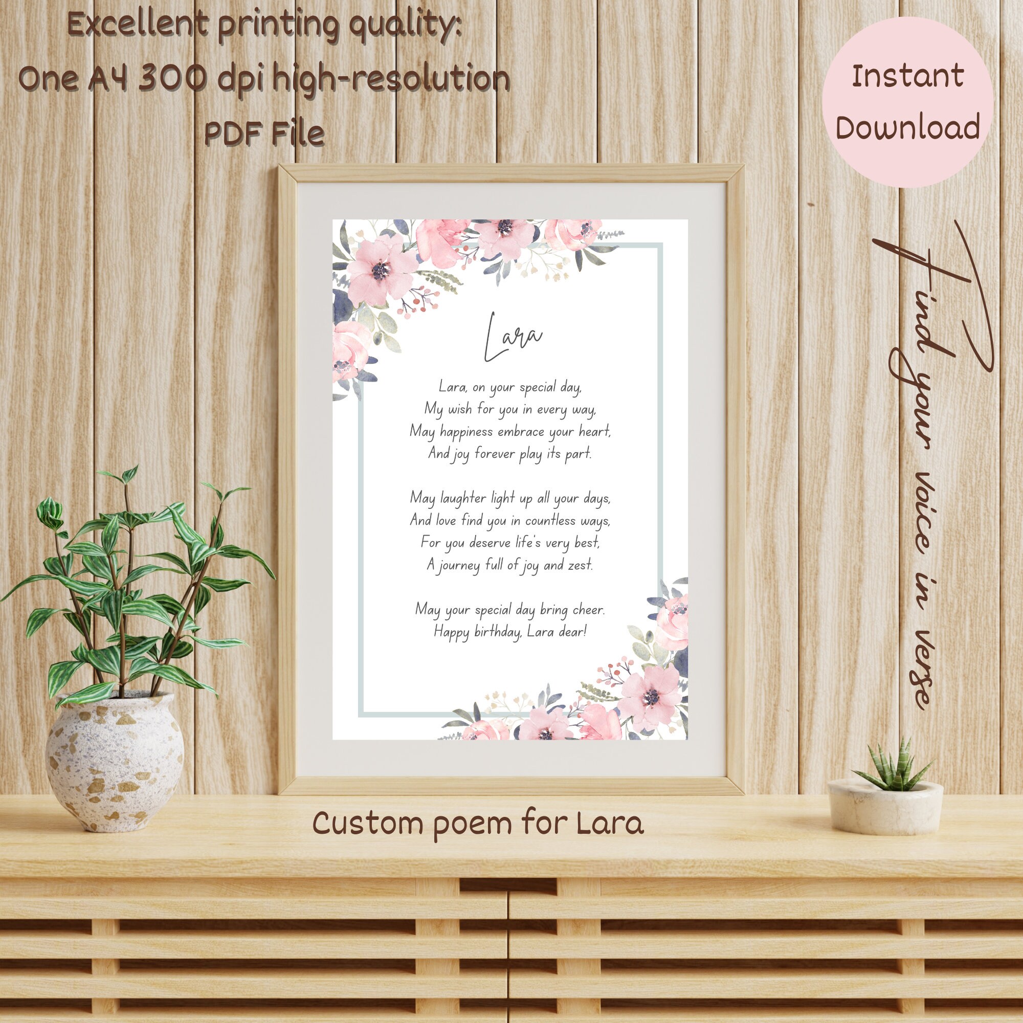 Lara Personalized Birthday Poem Print Birthday Poems Birthday Wishes ...