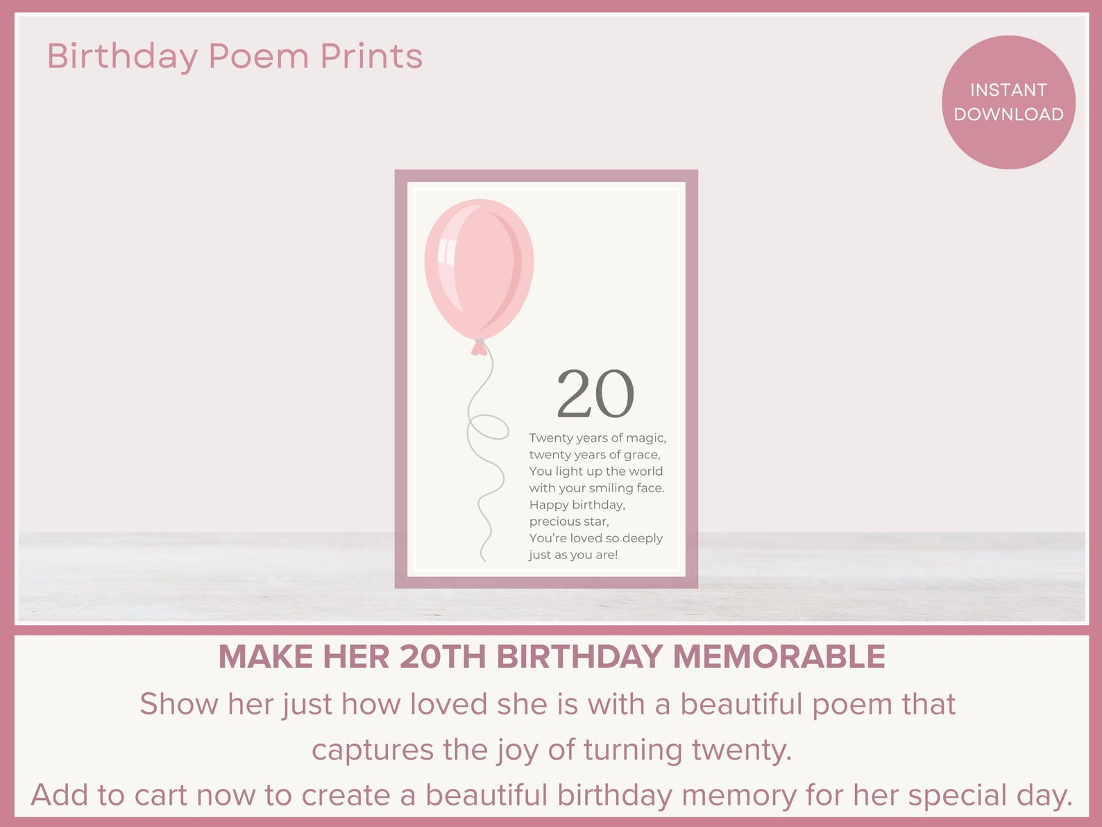 20th Birthday Poem Printable Heartfelt Gift Instant Download - Etsy