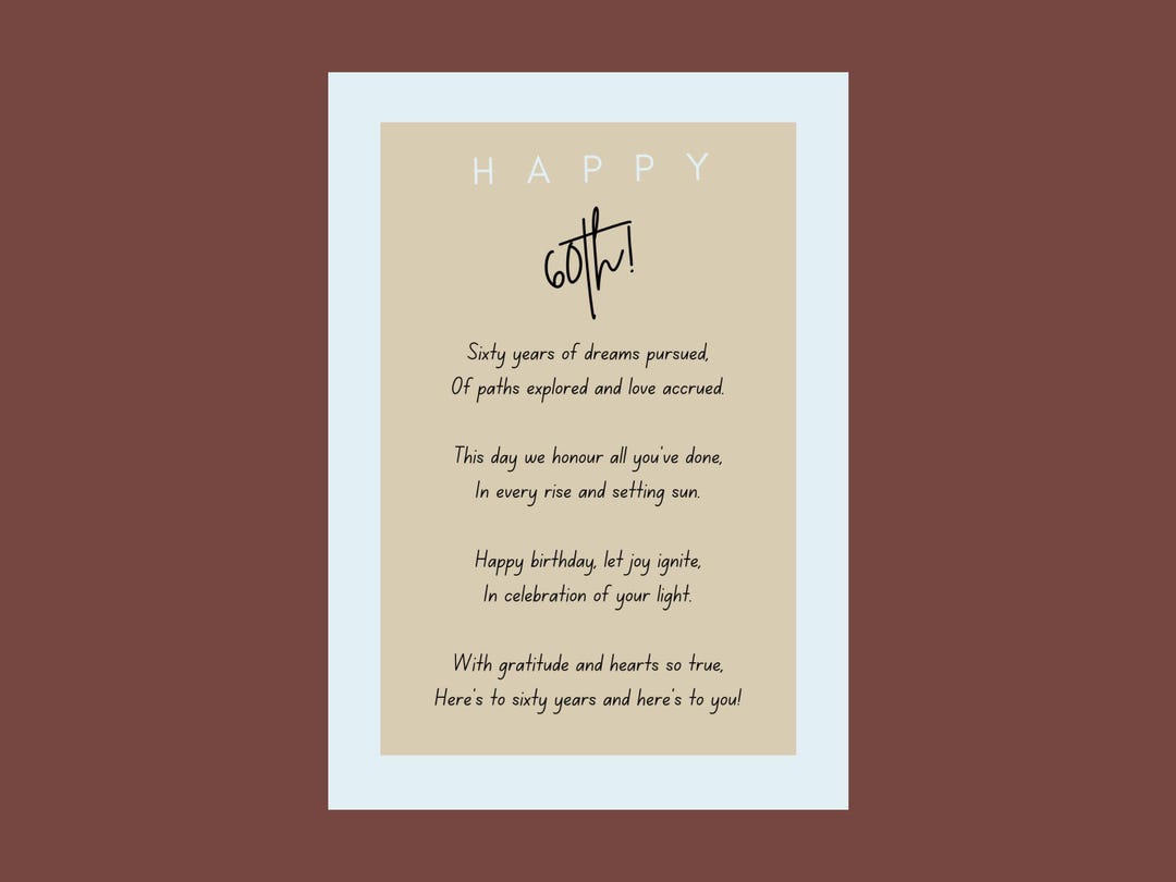 60th Birthday Poem Printable Instant Download Perfect for Framing and ...