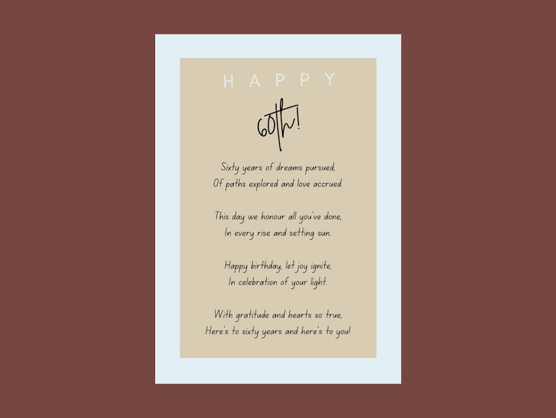 60th Birthday Poem Printable Instant Download Perfect for Framing and ...