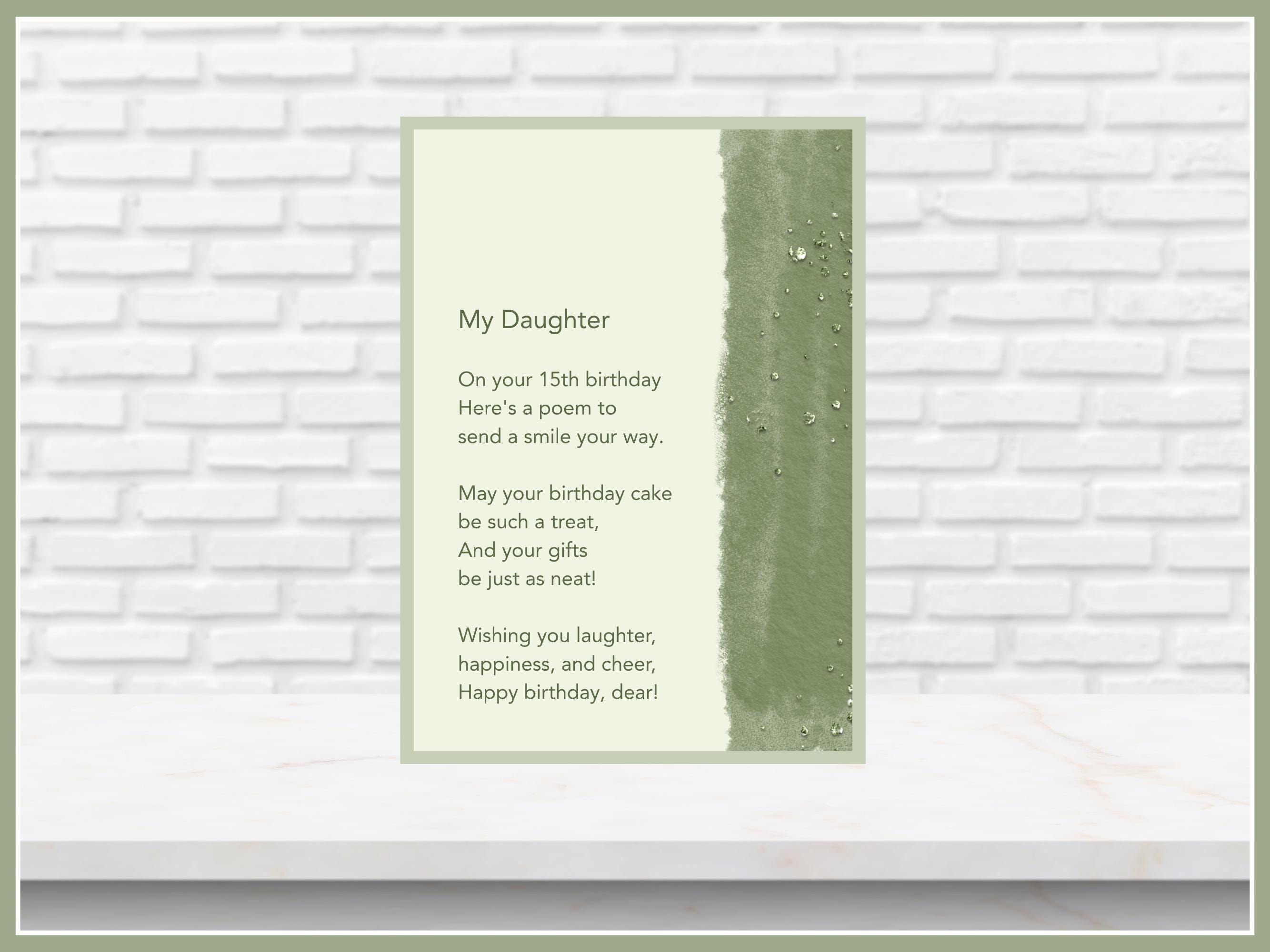 Happy 15th Birthday Poem for Daughter Printable Celebration Gift ...