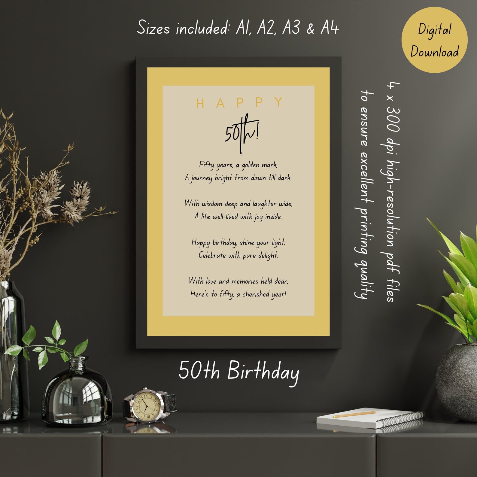50th Birthday Poem Print Birthday Wishes for Her Birthday Poem for Him ...