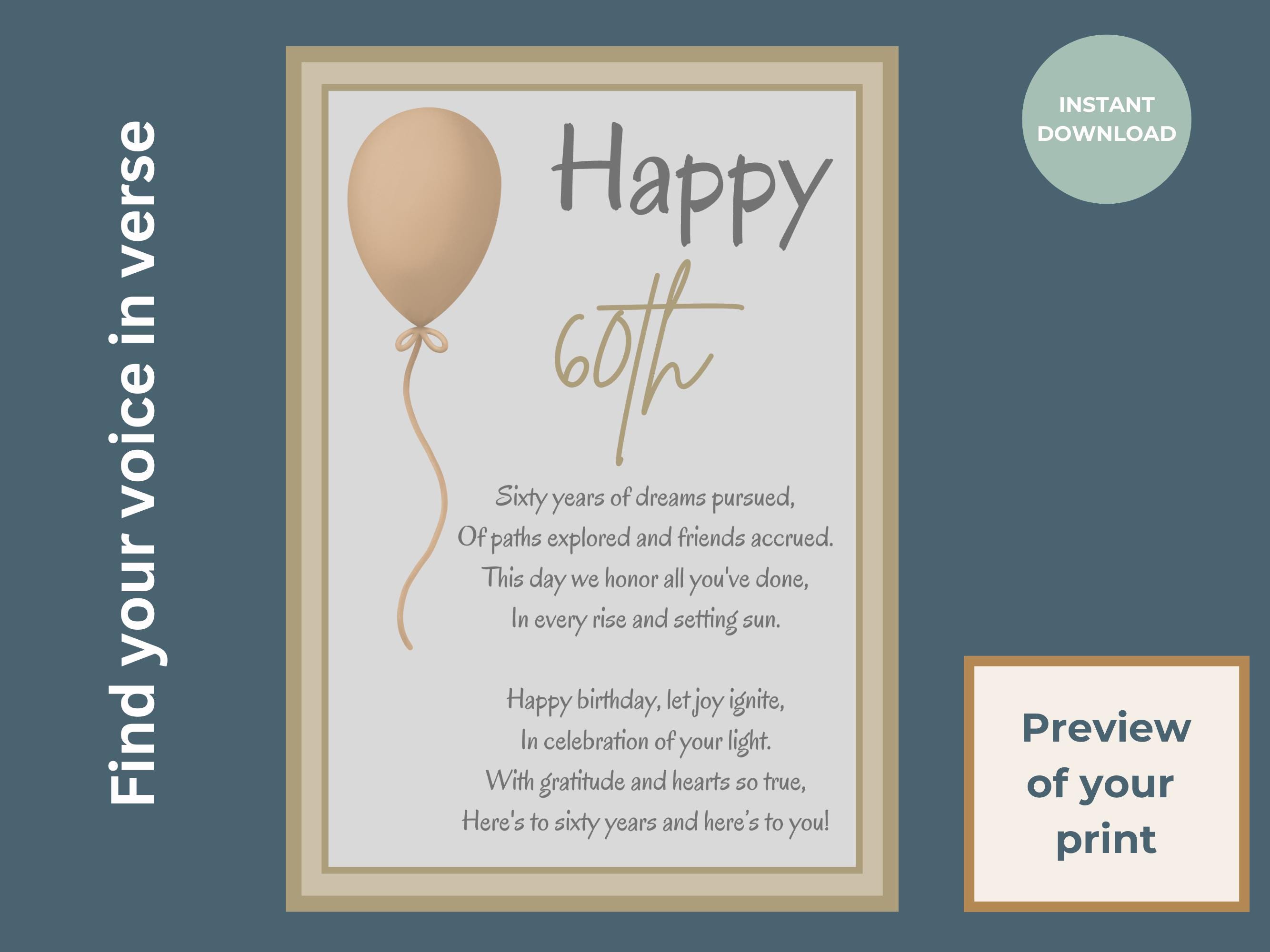 60th Birthday Poems Happy Birthday Poems Printable Poem for 60th ...