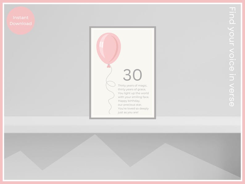 Happy 30th Birthday Poem Printable for Daughter Friend Sister Wife ...