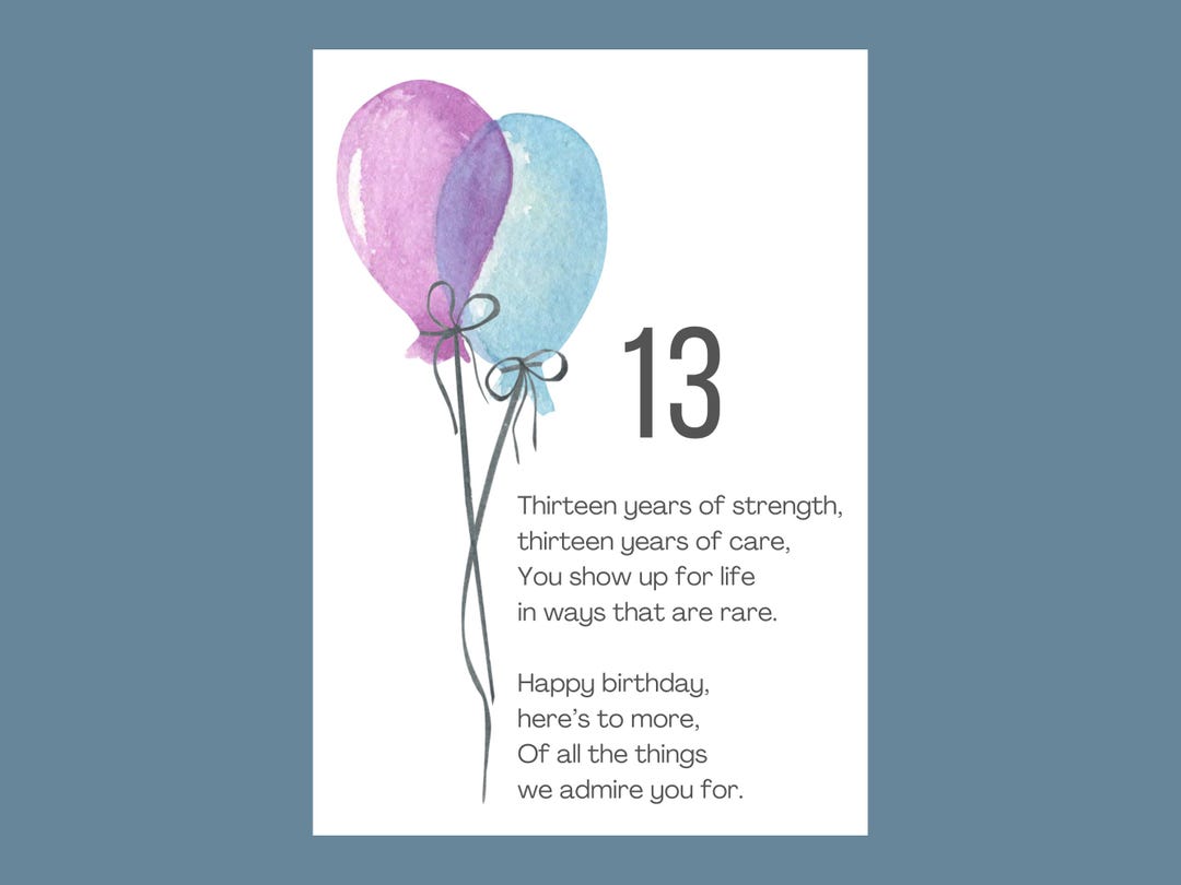 13th Birthday Poem Printable Meaningful Gift Digital Download - Etsy