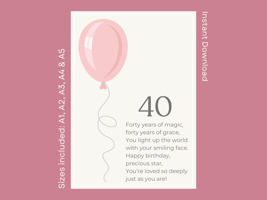 40th Birthday Poem Gift: Heartfelt Verse for Her (printable Digital ...