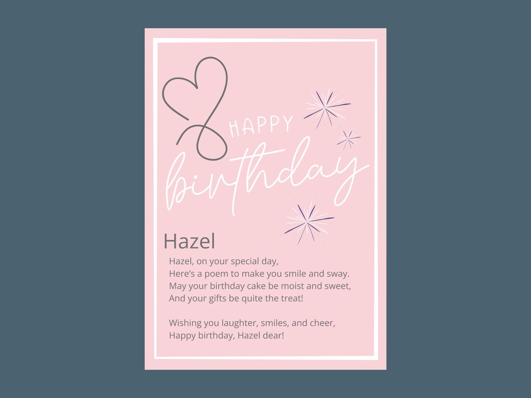 Hazel Personalized Happy Birthday Poem Print Birthday Wishes Printout ...