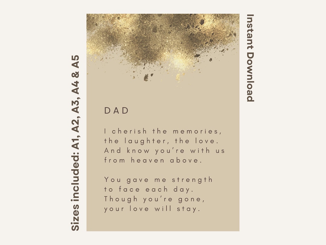 Funeral Poem for Dad Printable Tribute in Loving Memory of Father Words ...