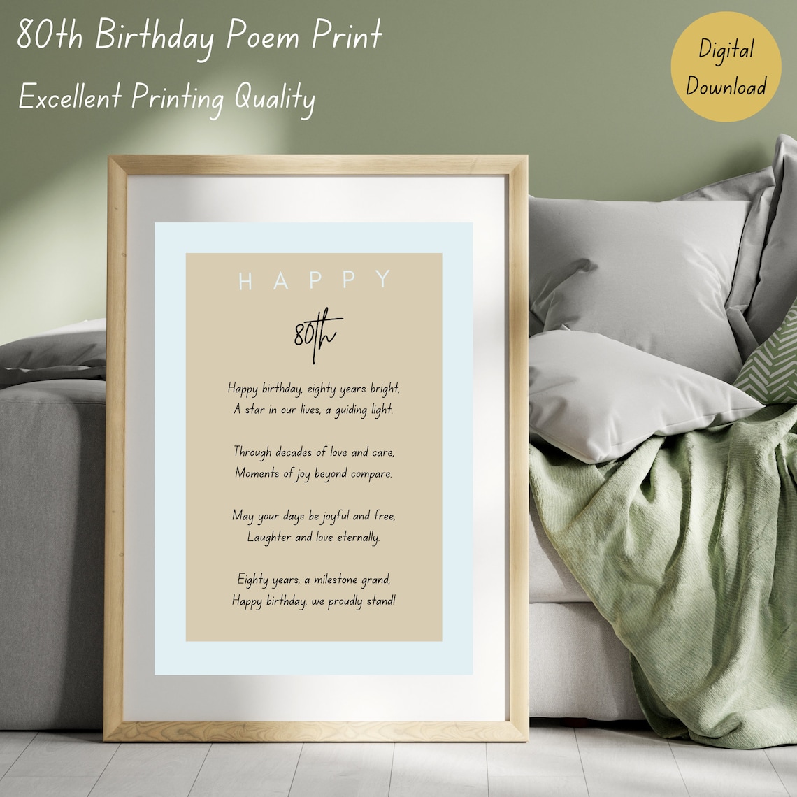 80th Birthday Poem Print Birthday Wishes Unique Birthday Gift Printable ...