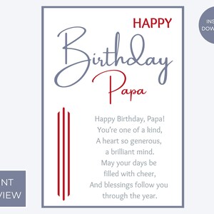 Heartfelt Papa Birthday Poem Printable Instant Download Perfect for ...