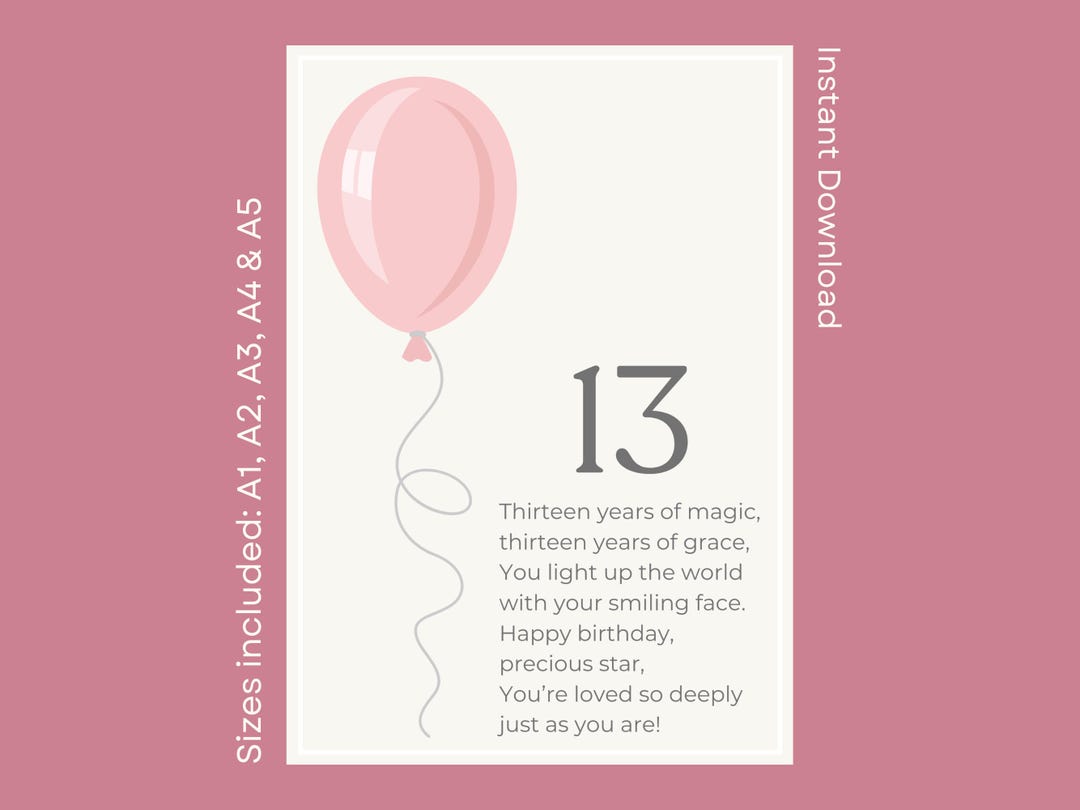 13th Birthday Poem Gift: Printable Keepsake for Teenage Girl (digital ...