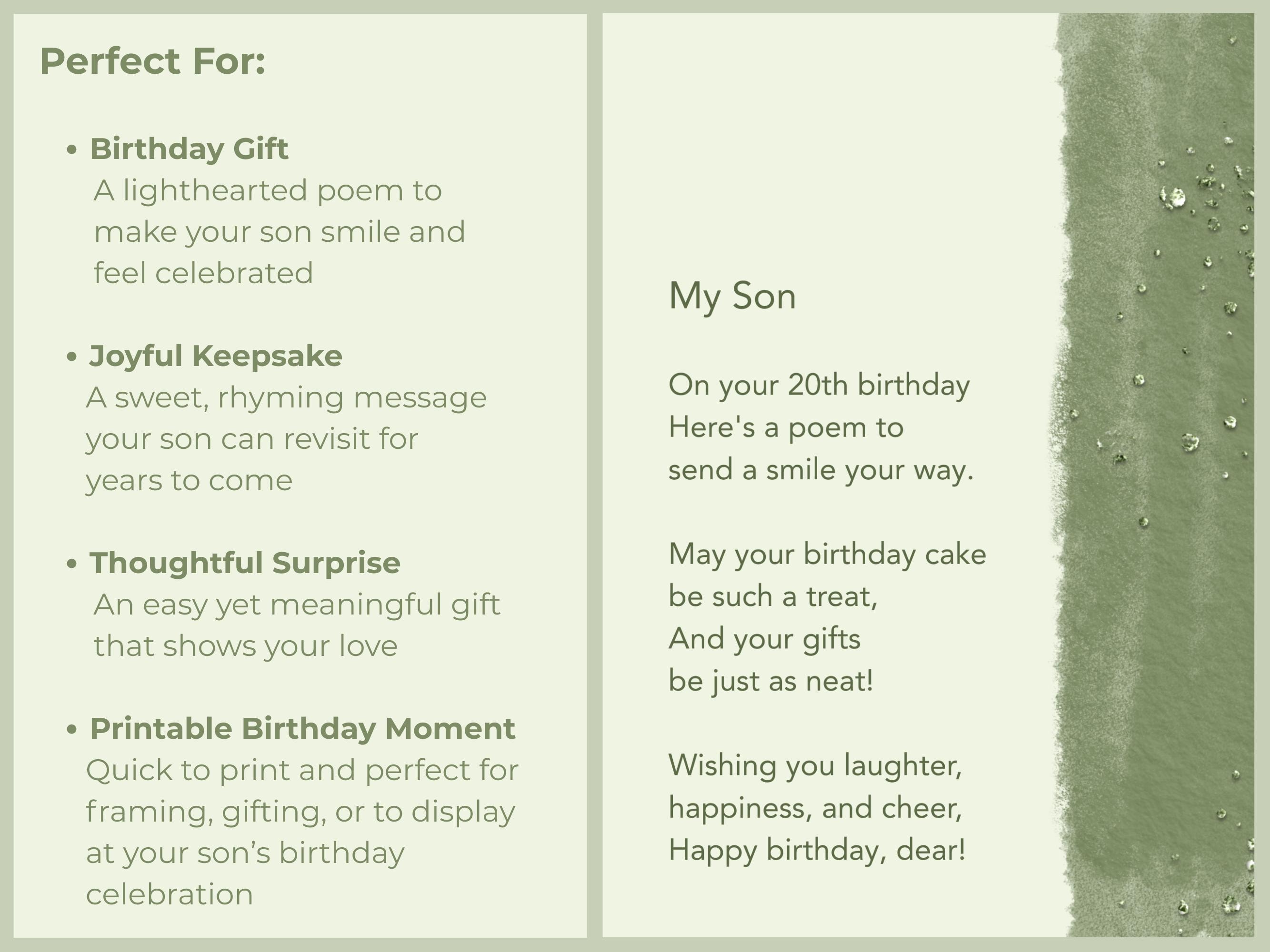 20th Birthday Poem for Son Printable Gift Instant Download - Etsy