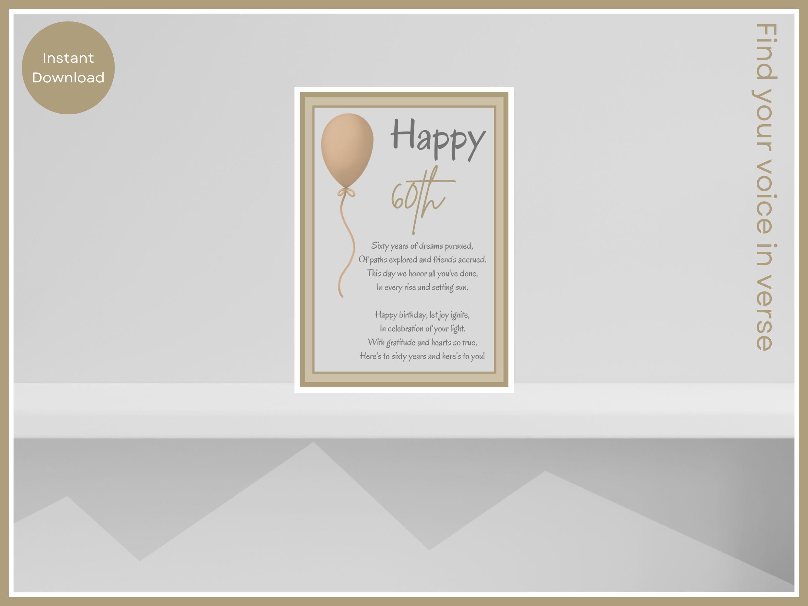 60th Birthday Poem Print Milestone Keepsake Instant Download - Etsy UK