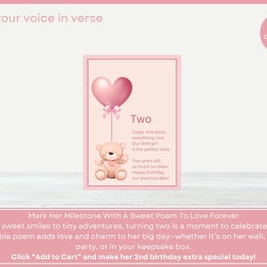 2nd Birthday Poem Print: Pink Teddy Bear Gift (digital Download) - Etsy