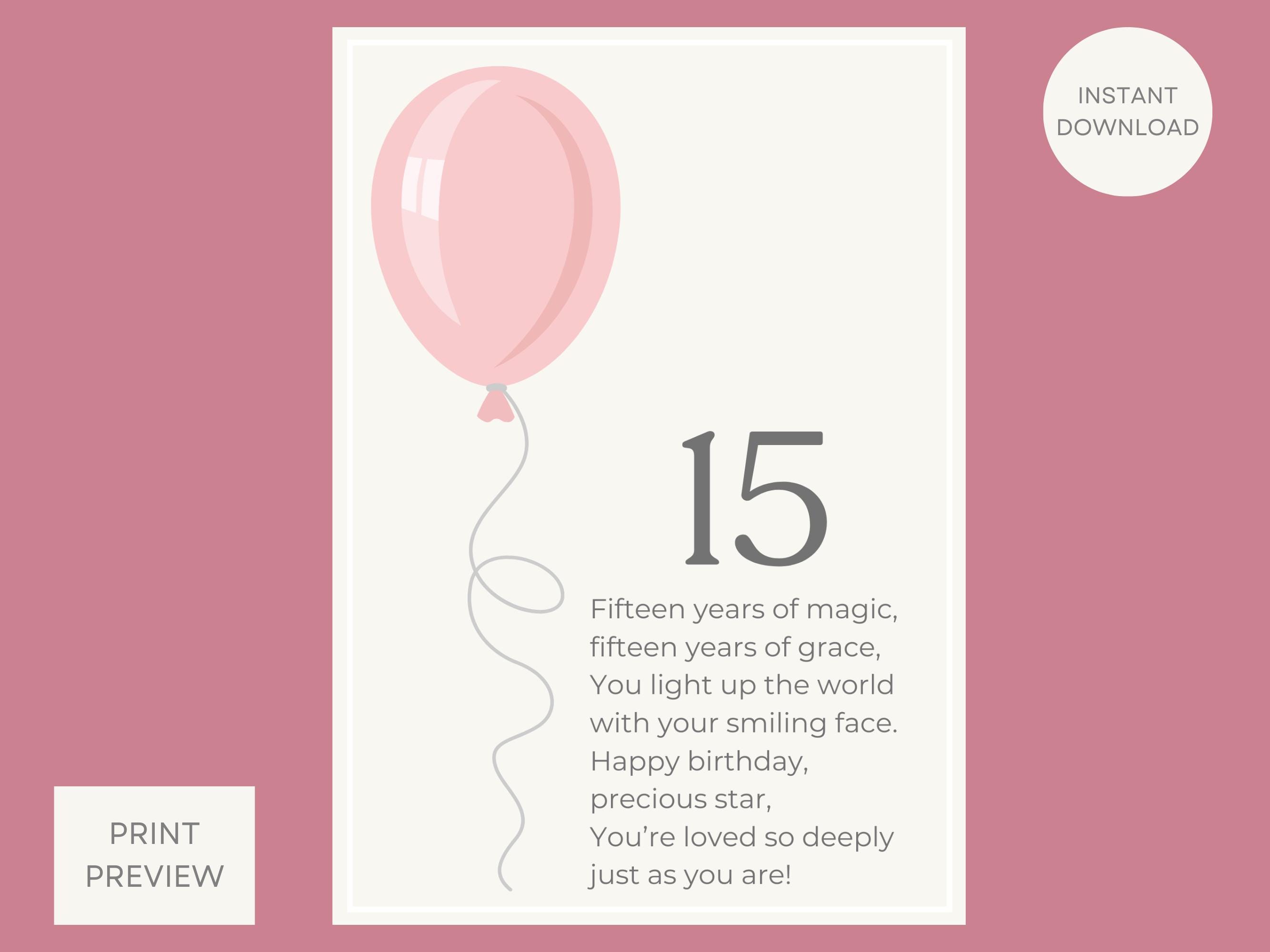 15th Birthday Poem Gift for Daughter, Granddaughter, Niece (digital ...