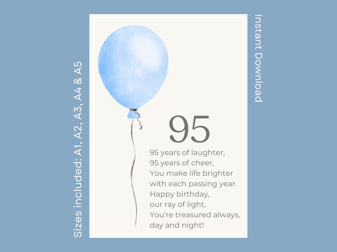Happy 95th Birthday Poem for Him or Her Printable Ninety Fifth Greeting ...