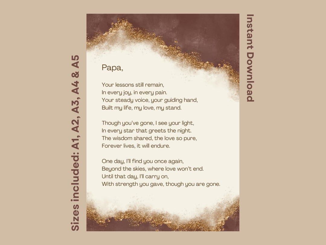 Tribute to Papa Funeral Poem in Loving Memory Healing Words of Comfort ...