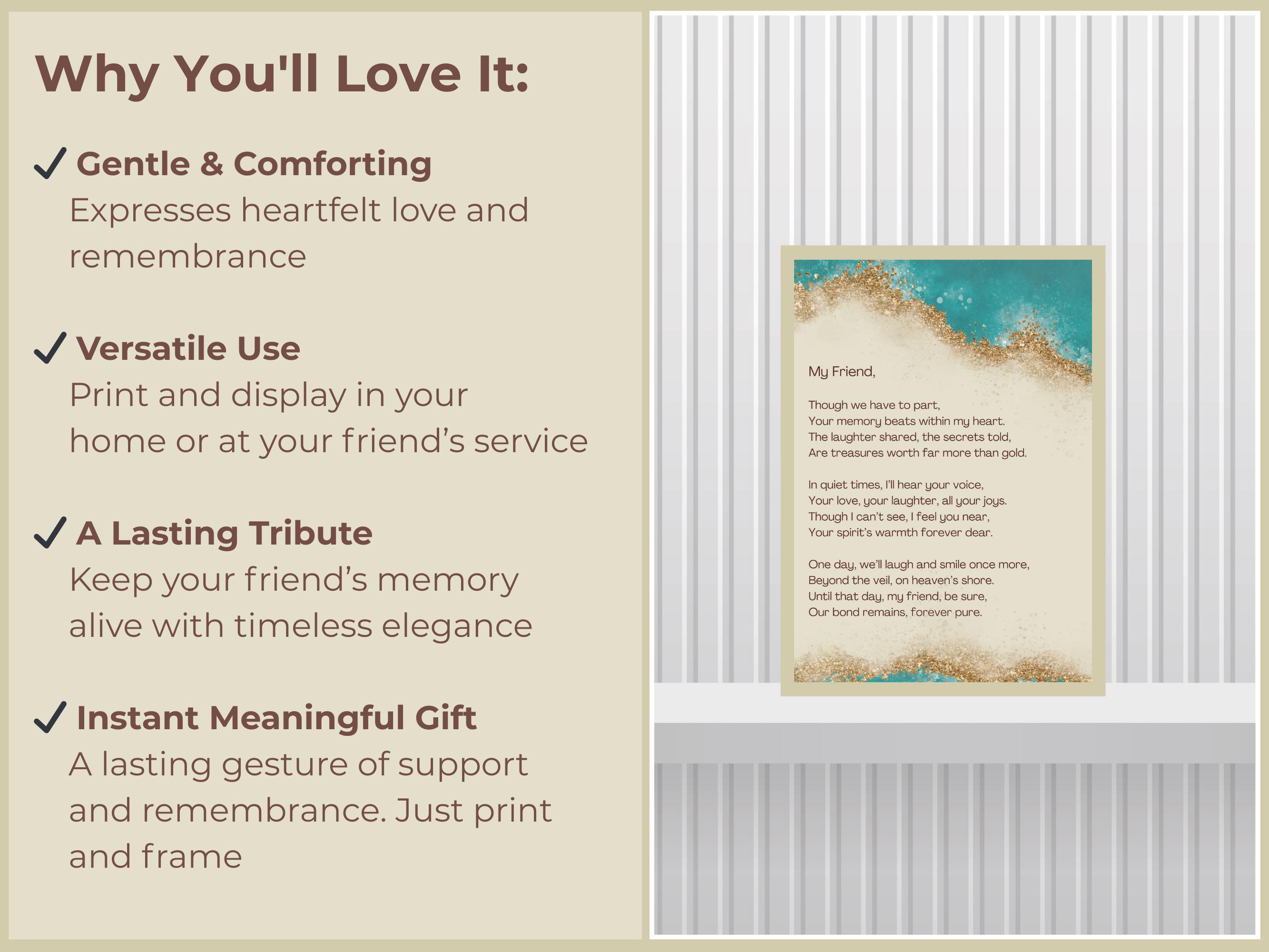 Funeral Poem for Best Friend Printable Tribute Memorial Display in ...