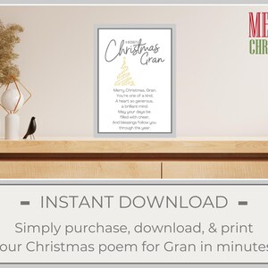 Christmas Poem Print for Gran Christmas Poems for Gran Merry Christmas ...