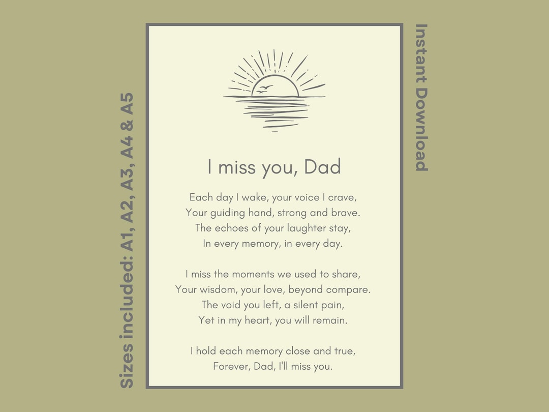 I Miss You Dad Funeral Poem Printable Instant Download Dad Memorial ...