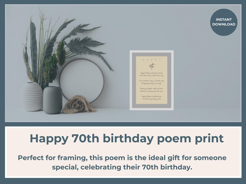 70th Birthday Poem Printable Instant Download Perfect for Framing and ...