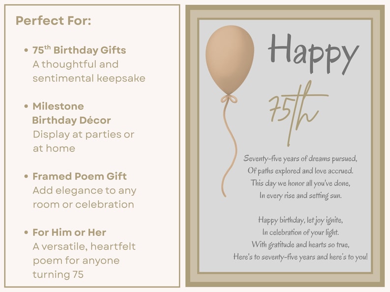 75th Birthday Poem Print Meaningful Gift Instant Download - Etsy