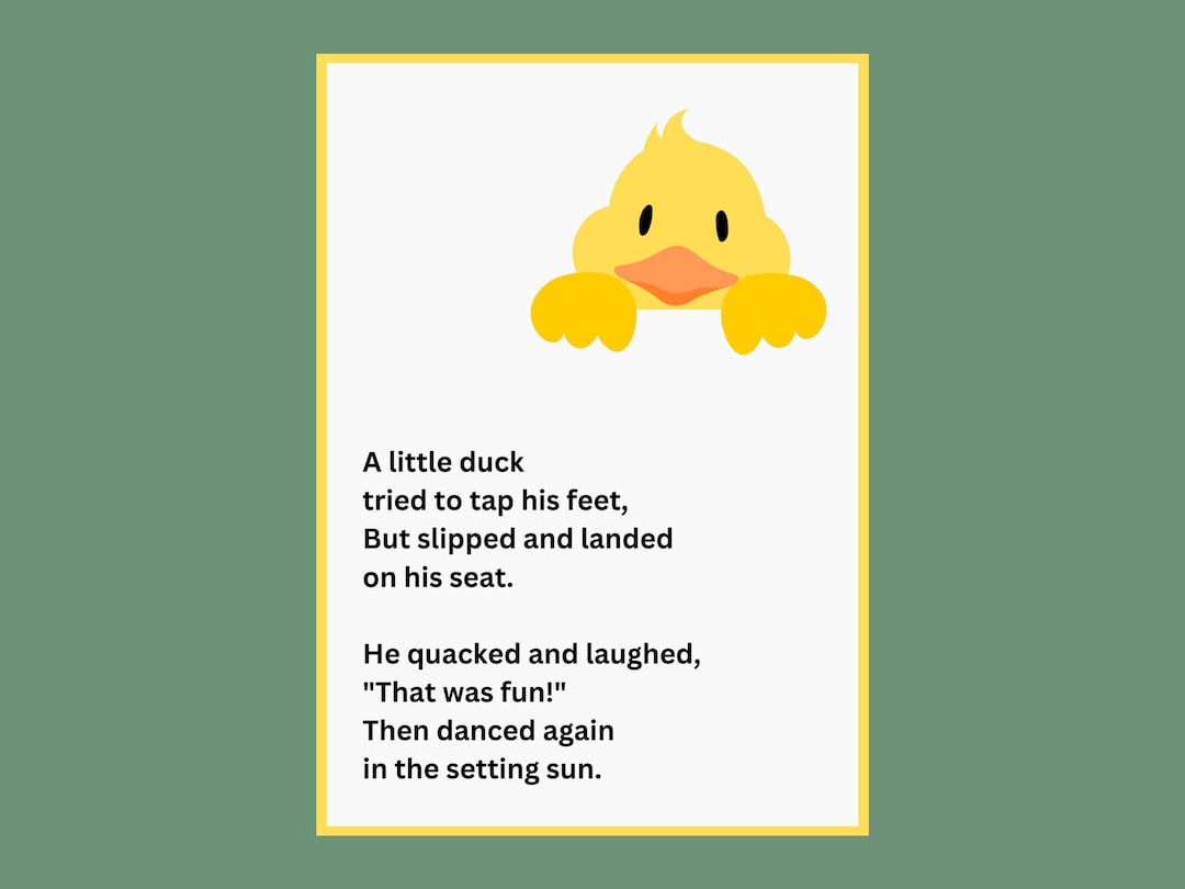 Kids' Poems little Duck Animal Poems for Children Nursery Poem Print ...
