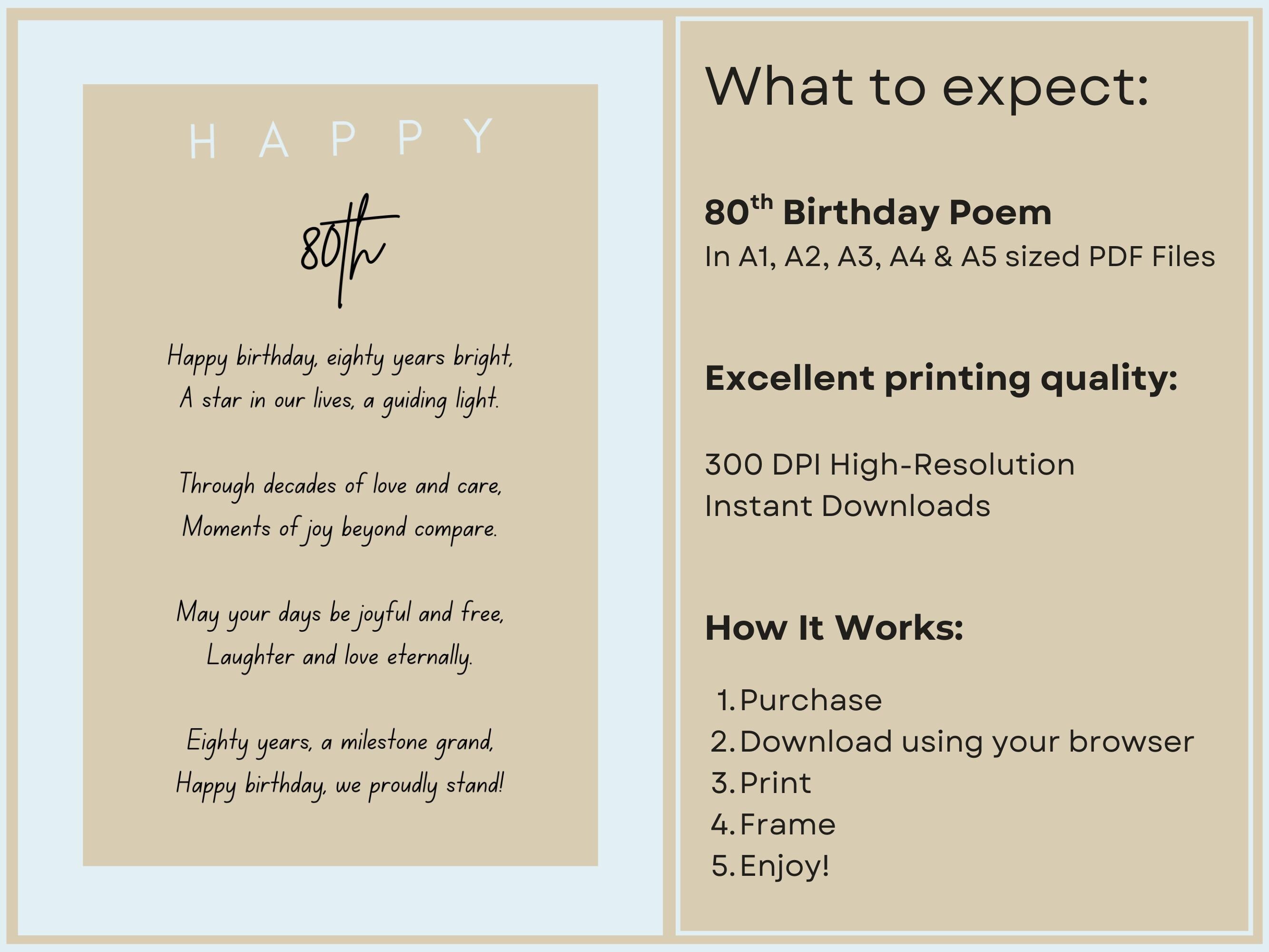 80th Birthday Poem Print: Elegant Milestone Gift (digital Download) - Etsy