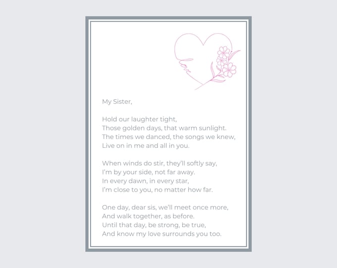 Sister in Loving Memory Print, Funeral Poem, Missing You, Bereavement ...