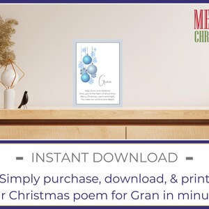 Christmas Poem Print Merry Christmas Poem for Gran Printable Christmas ...