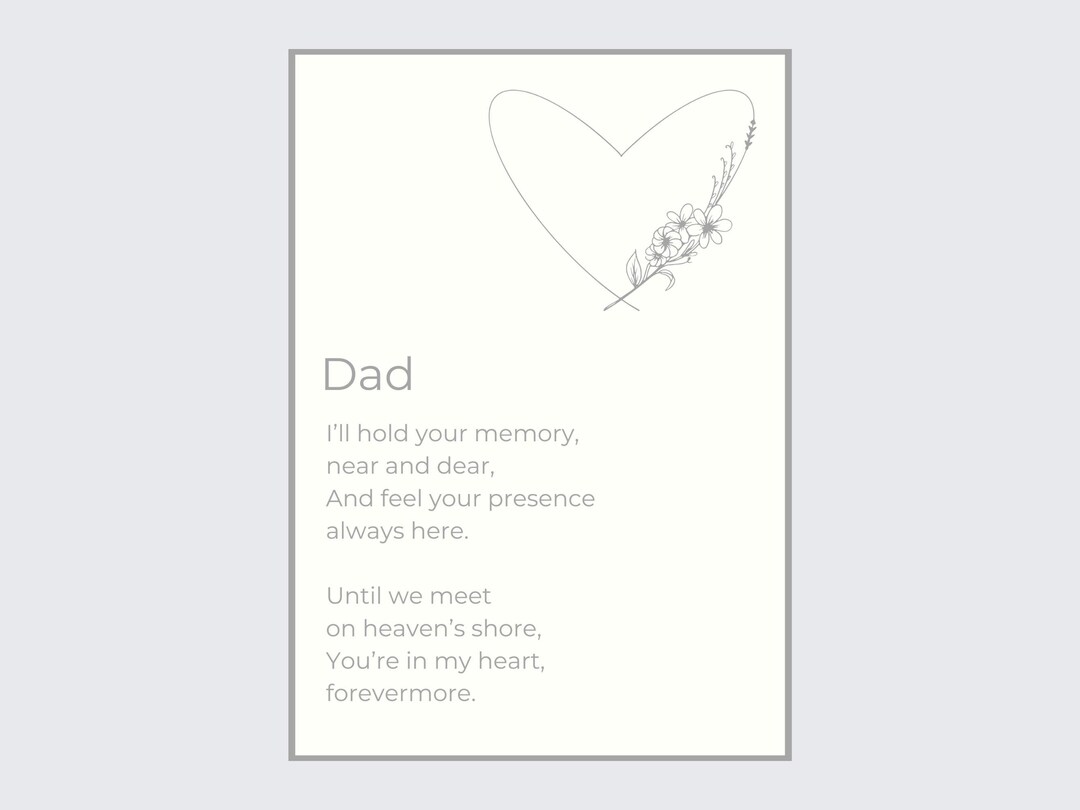 In Memory of Dad Funeral Poems for Father Tribute to Dad Poem Print ...