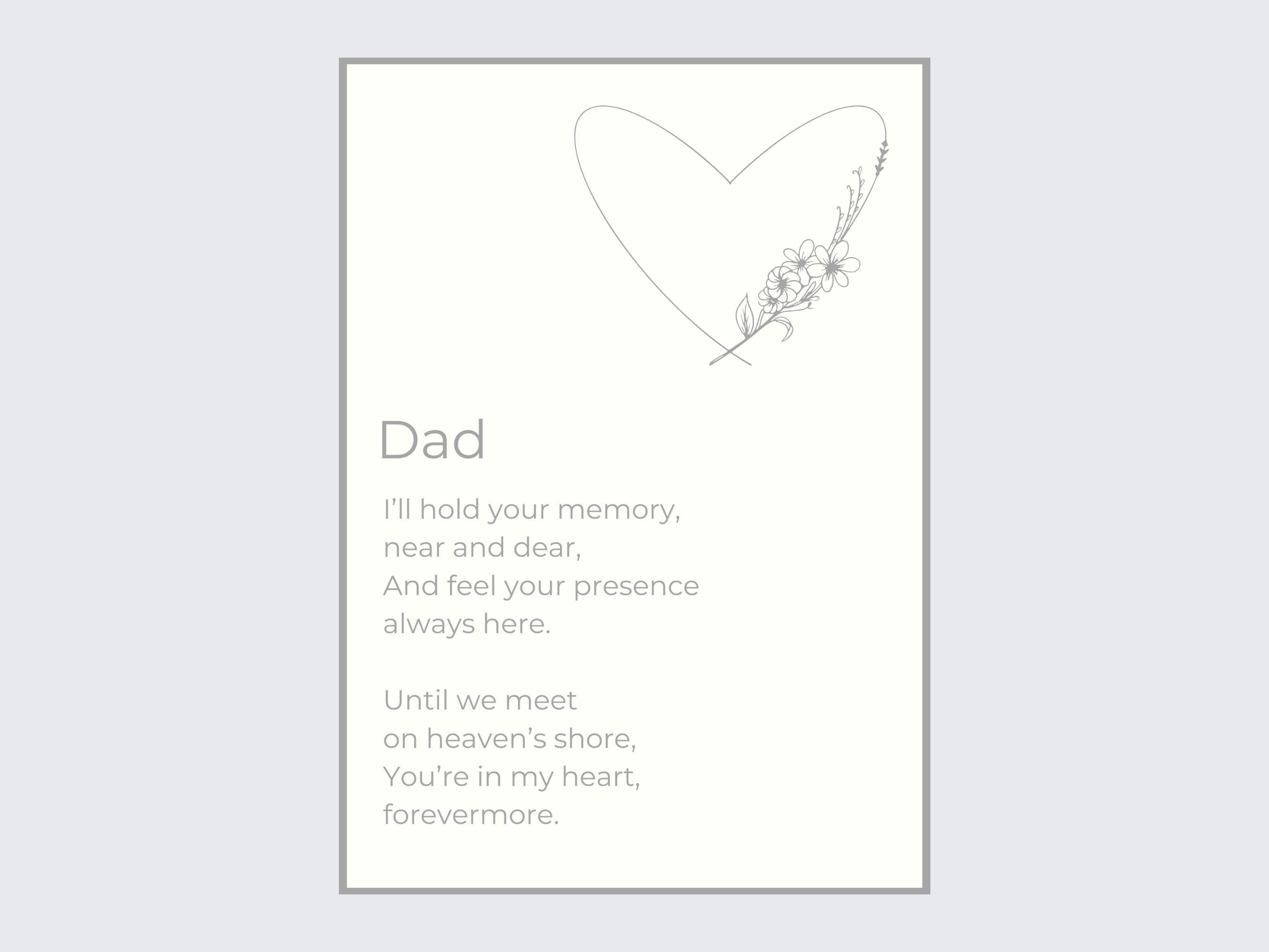 In Memory of Dad Funeral Poems for Father Tribute to Dad Poem Print ...