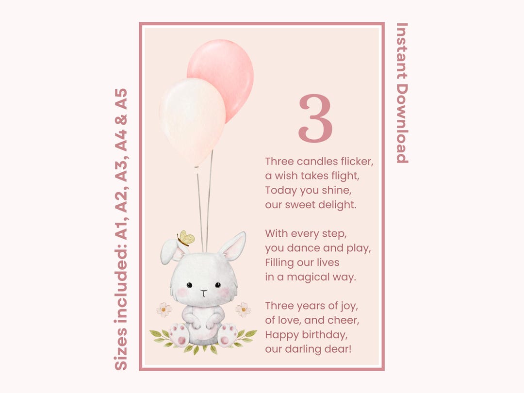 Happy 3rd Birthday Poem for Daughter Granddaughter Godchild or Little ...
