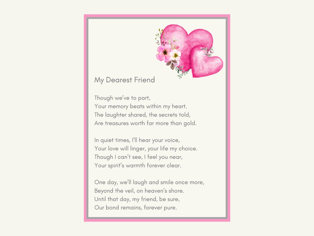 Best Friend Funeral Poem Printable Instant Download "my Dearest Friend ...
