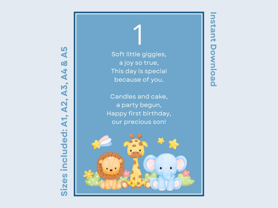 First Birthday Poem for Son 1st Birthday Quotes Printable Birthday ...