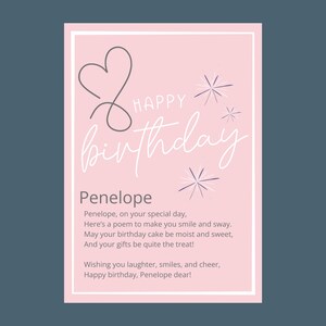 Penelope Personalized Birthday Poems Birthday Prints Birthday Printouts ...