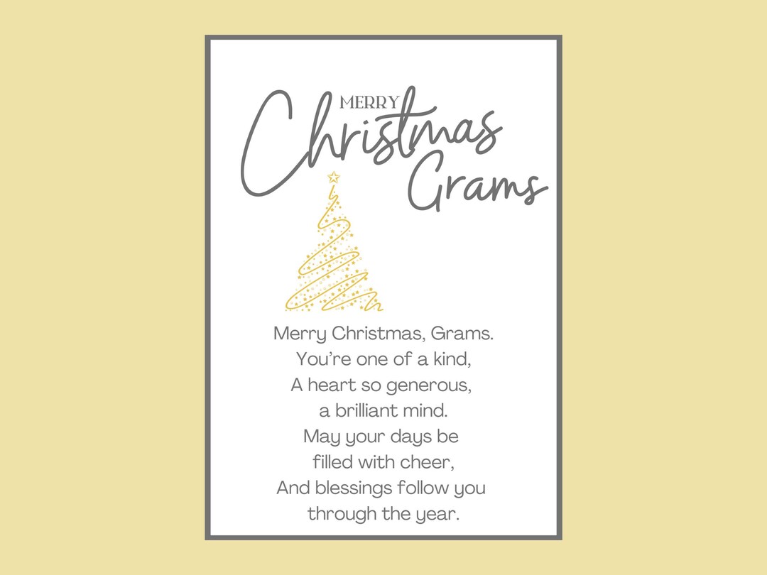 Christmas Poem Print for Grams Christmas Poems for Grandmother Merry ...
