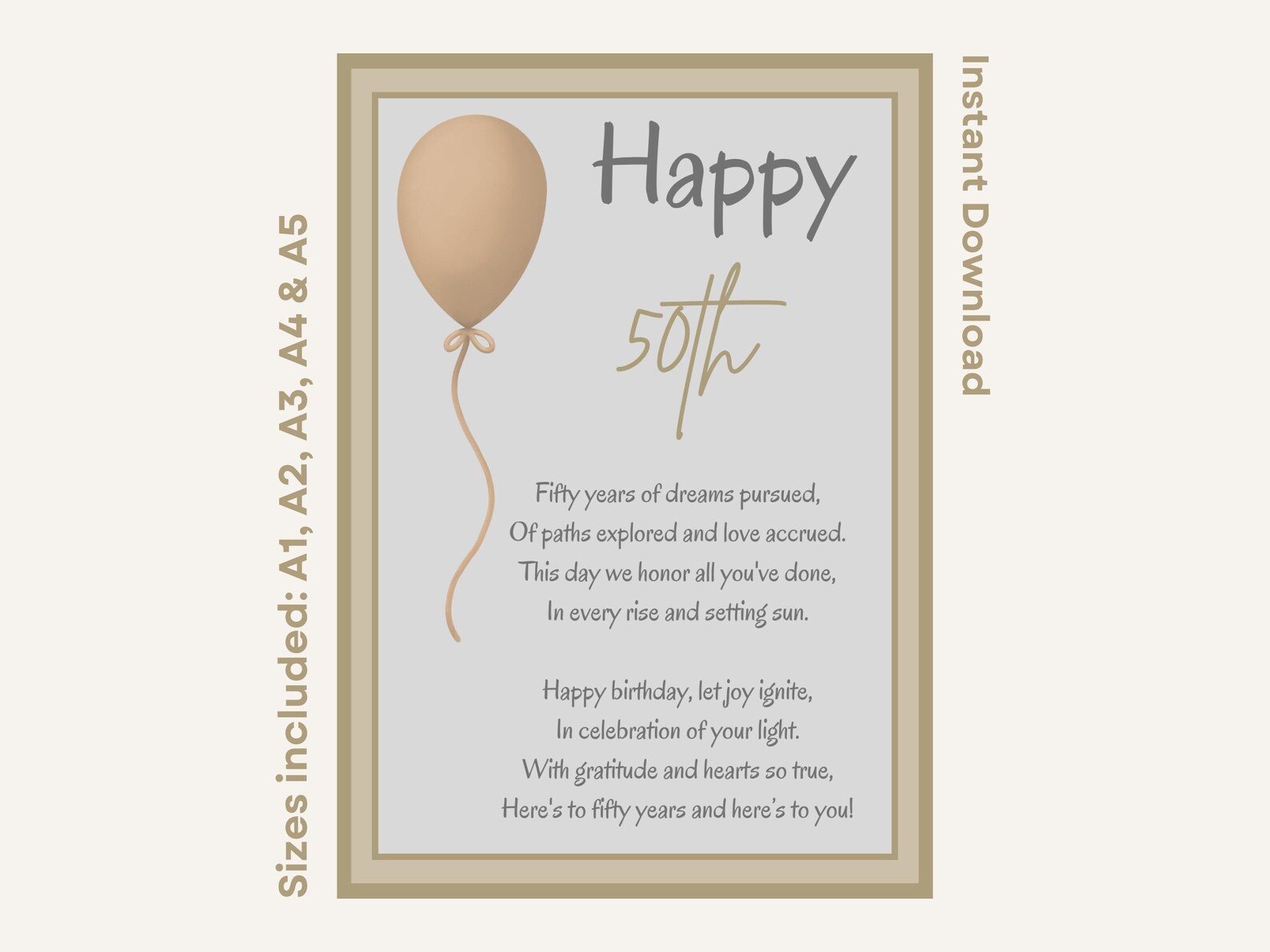 50th Birthday Poem Print: Elegant Milestone Gift (digital Download) - Etsy