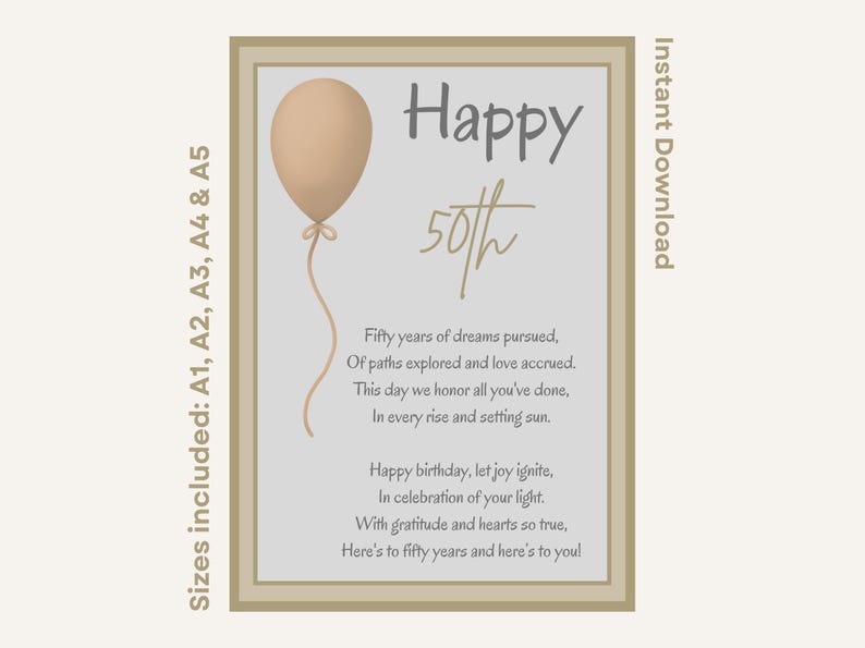 50th Birthday Poem Print: Elegant Milestone Gift (digital Download) - Etsy