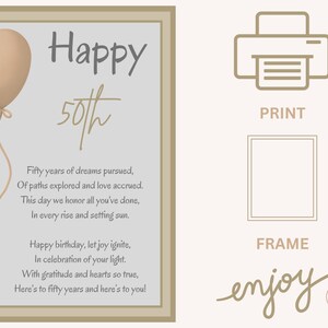 50th Birthday Poem Print: Elegant Milestone Gift (digital Download) - Etsy