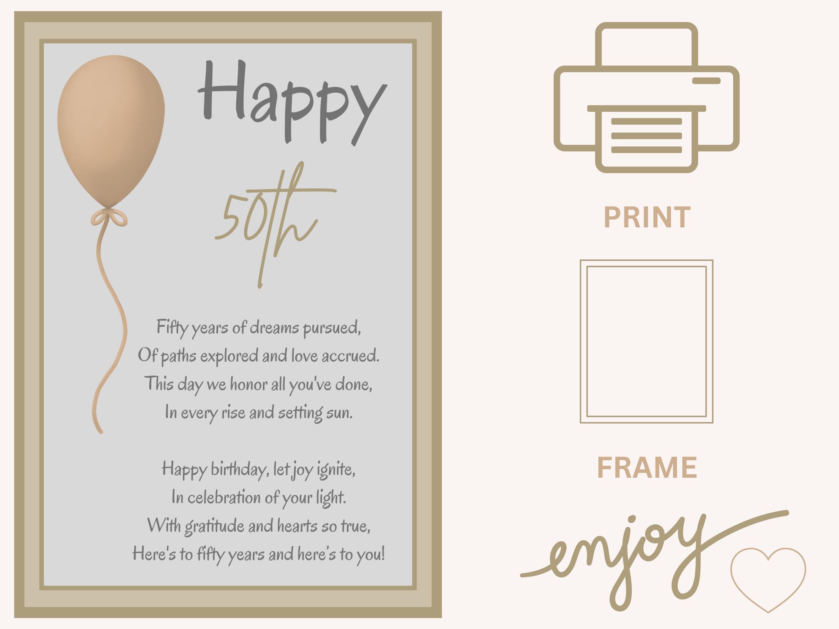 50th Birthday Poem Printable Milestone Gift Instant Download - Etsy