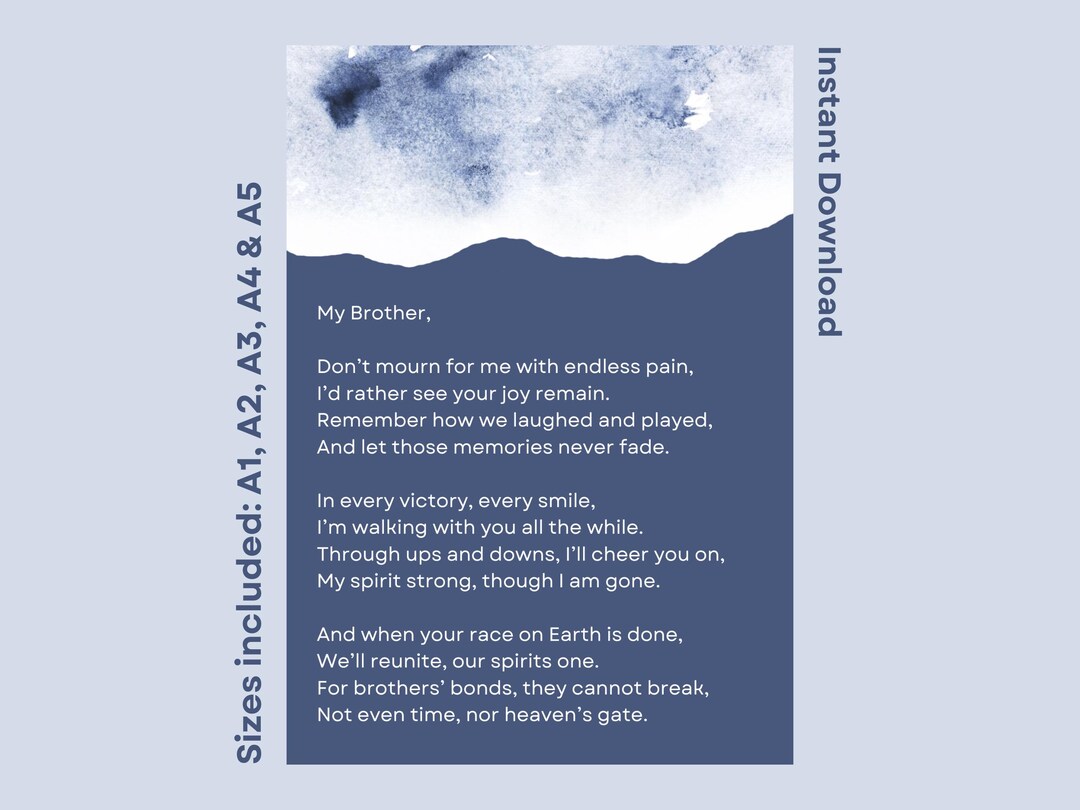 Brother Funeral Poem Printable Tribute Memorial Display Healing Quotes ...