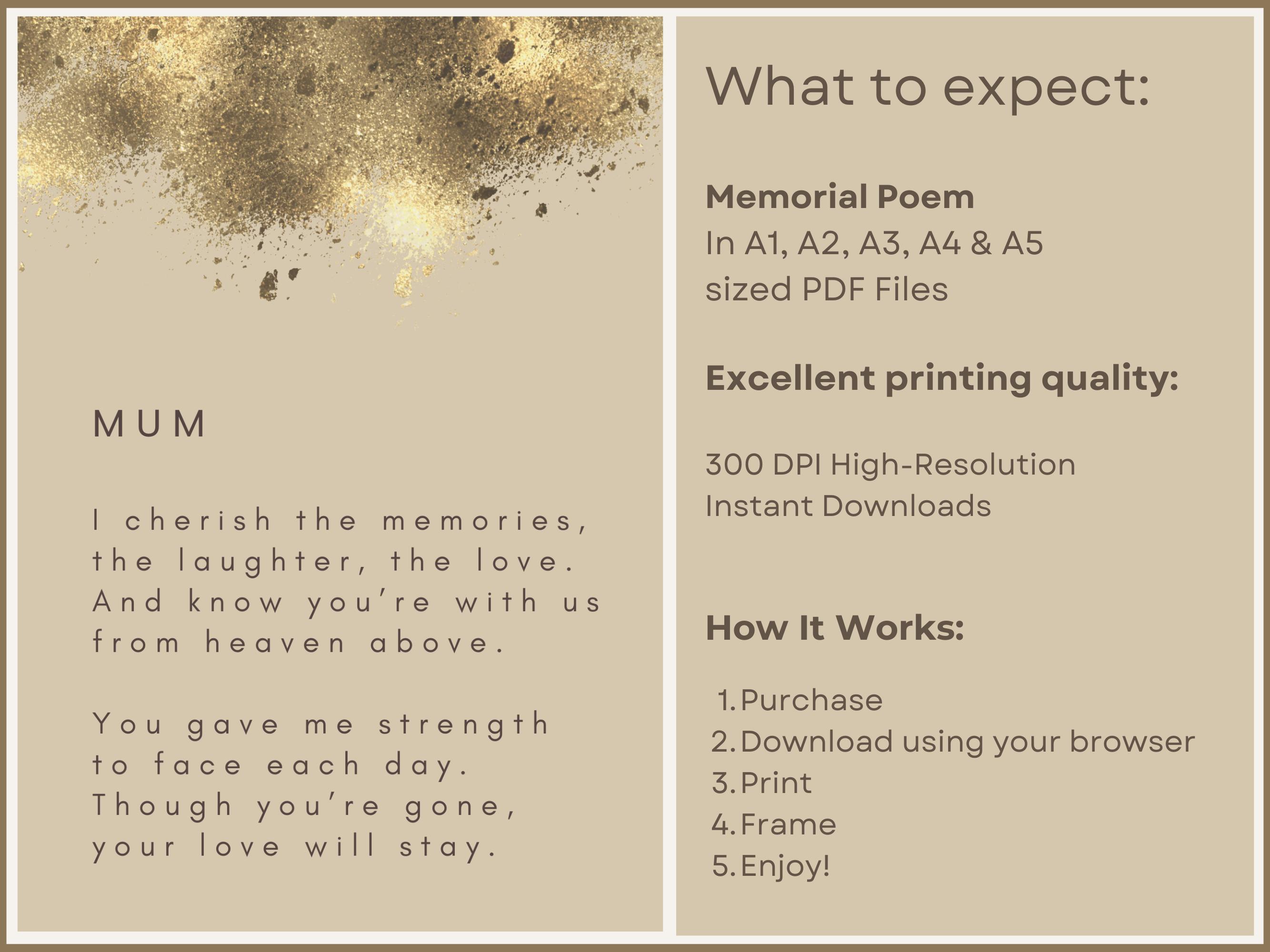 Funeral Poem for Mum Printable Tribute Memorial Display Instant ...