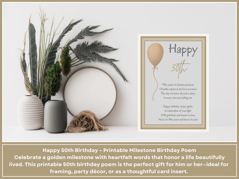 50th Birthday Poem Print: Elegant Milestone Gift (digital Download) - Etsy